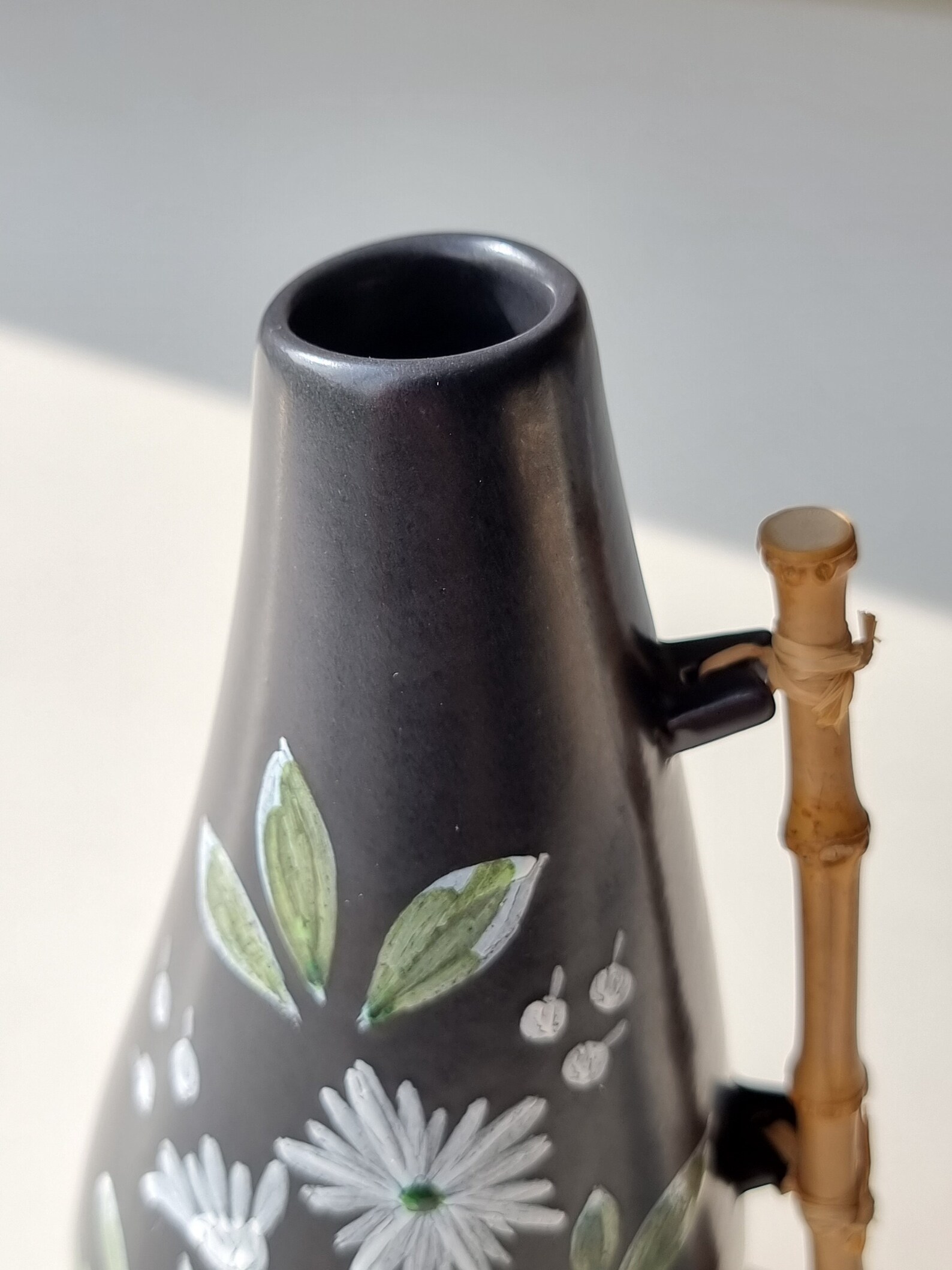Vintage Ravnild Ceramic Vase With Bamboo Handle | Mid Century, Denmark ...