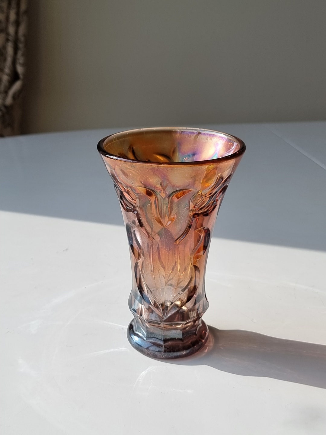 Vintage Marigold Carnival Glass Vase | - Etsy