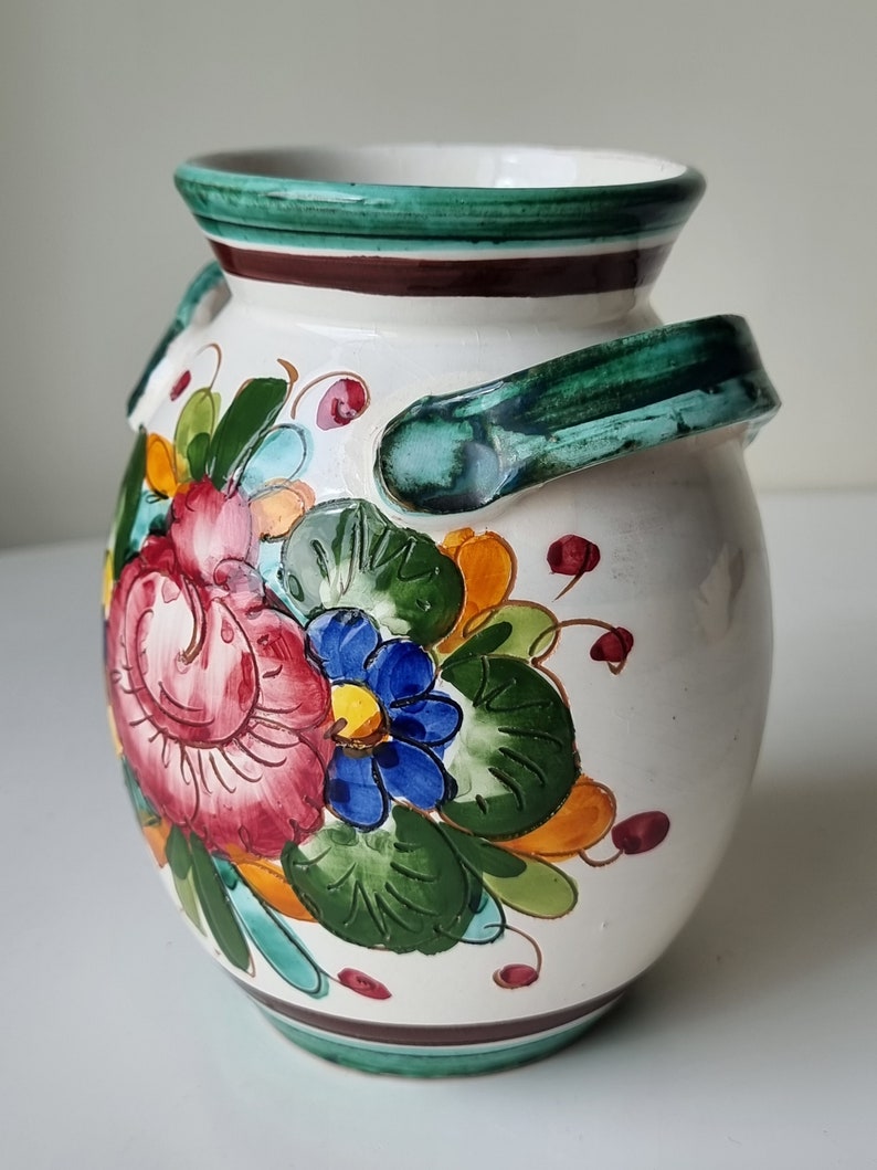 Vintage Italian Sgraffito Pottery Vase Hand Painted Floral Pattern Folk ...