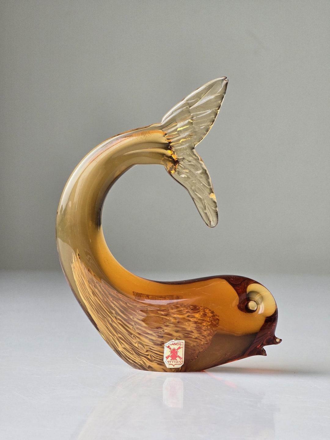 Vintage Ölands Hyttan Amber Glass Fish Sculpture Hand-blown Art Glass ...