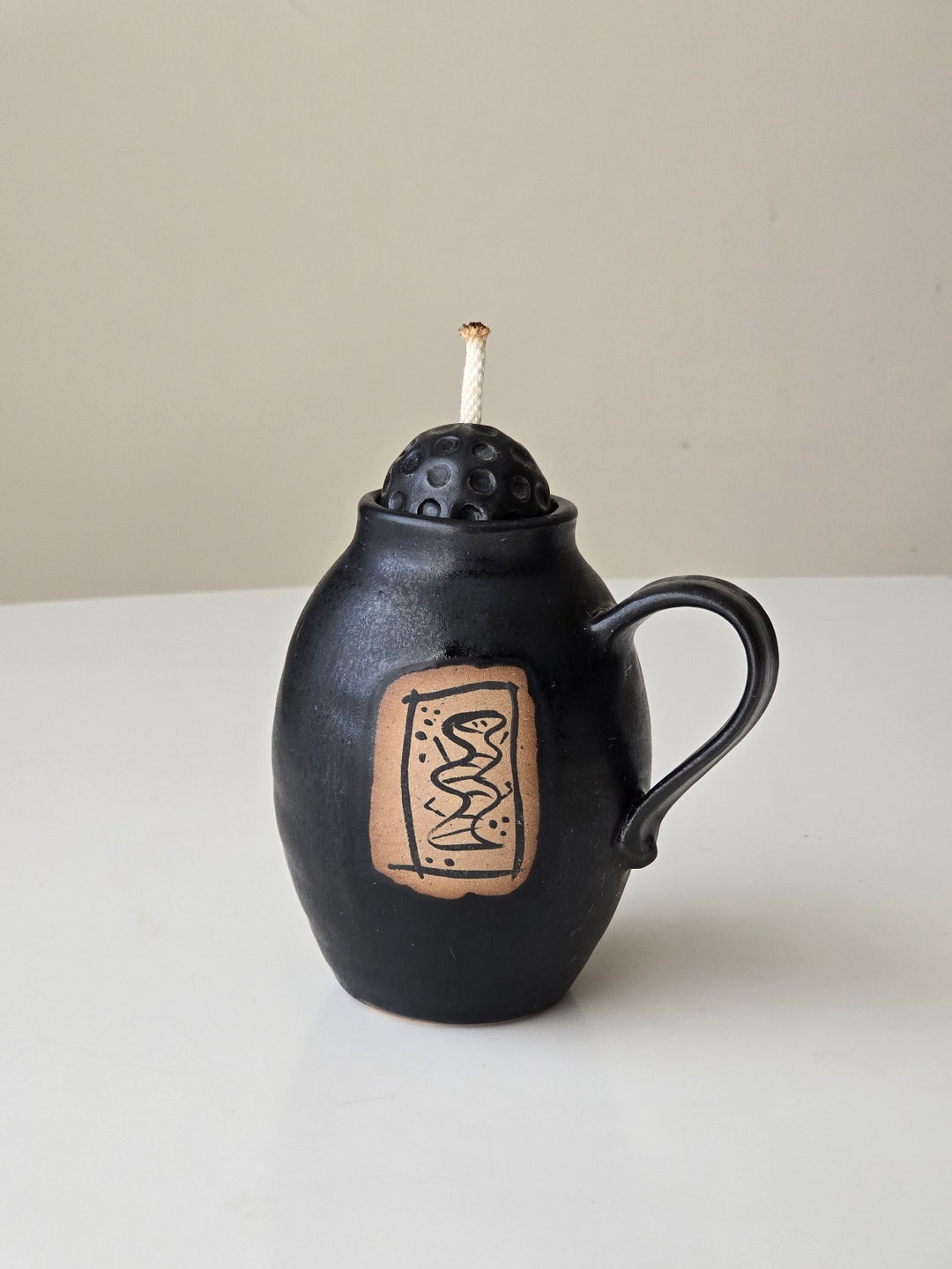 Vintage Black Ceramic Wick Holder Lamp | Mid-century Modern Abstract ...