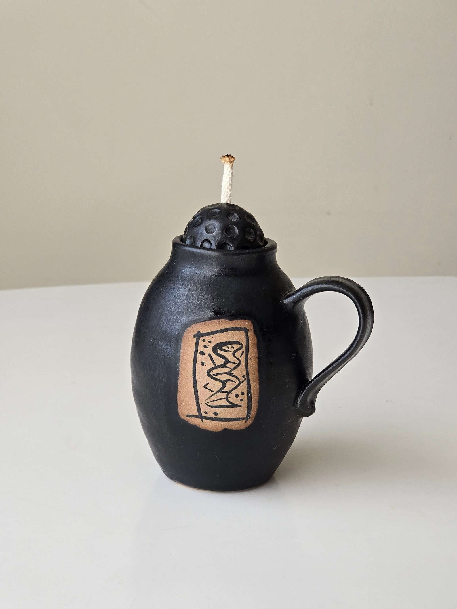 Vintage Black Ceramic Wick Holder Lamp | Mid-century Modern Abstract ...