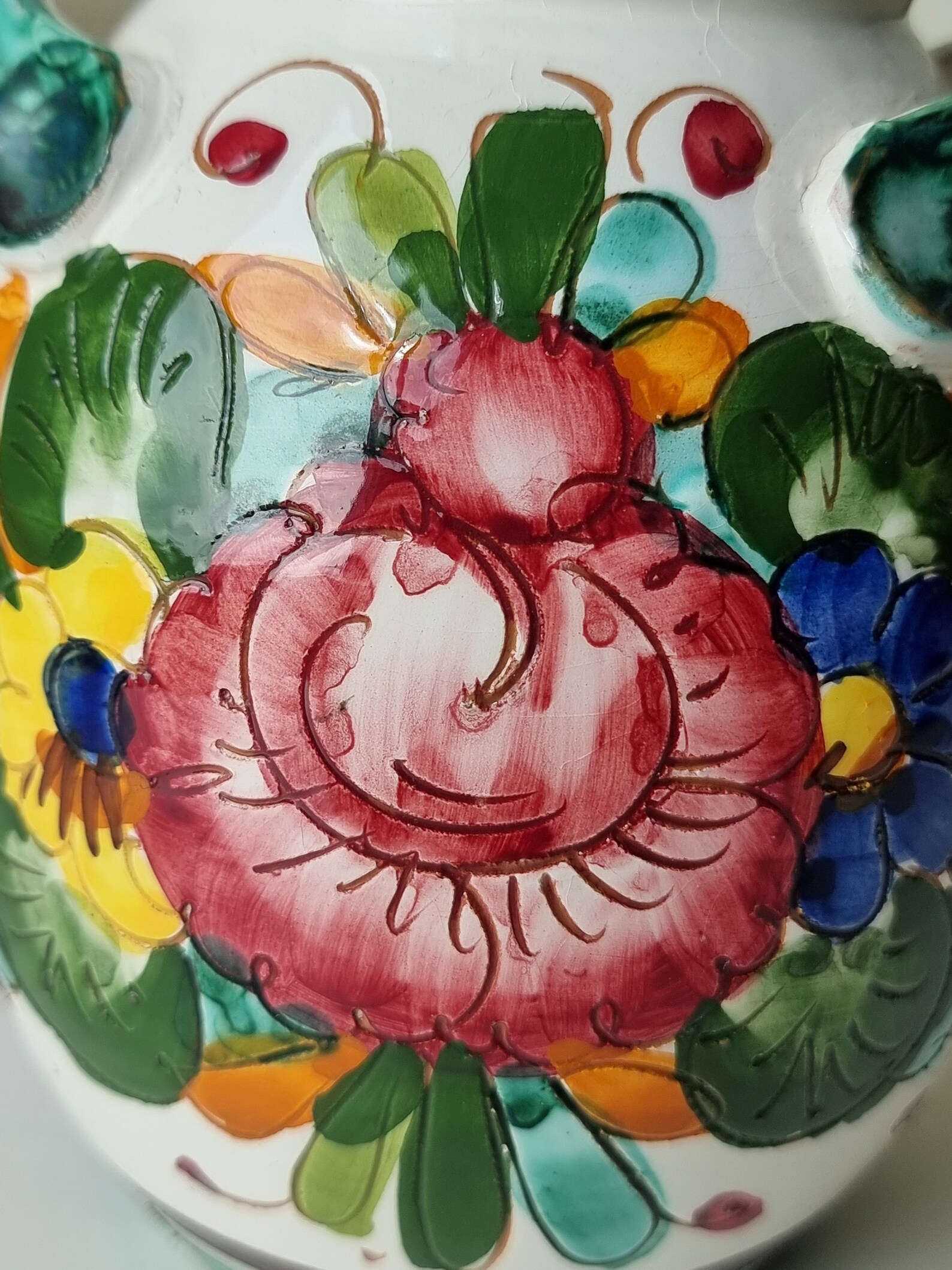 Vintage Italian Sgraffito Pottery Vase Hand Painted Floral Pattern Folk ...