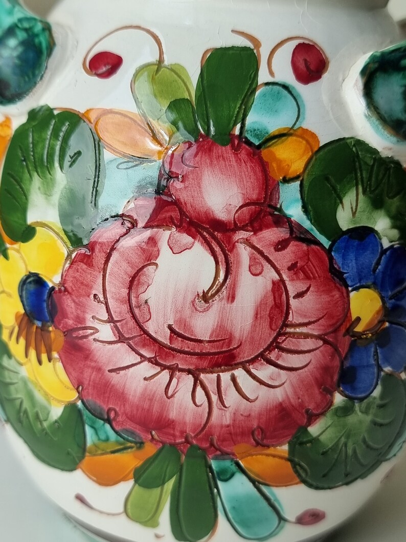 Vintage Italian Sgraffito Pottery Vase Hand Painted Floral Pattern Folk ...