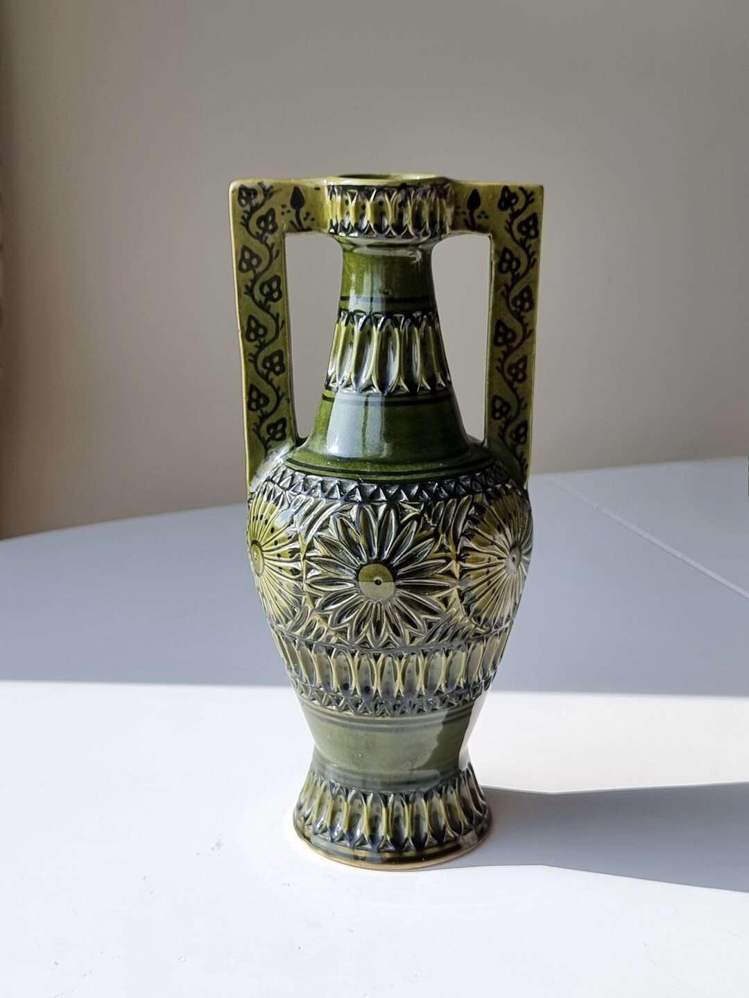 Vintage Nabeul Pottery Green Vase | Made in Tunisia | - Etsy