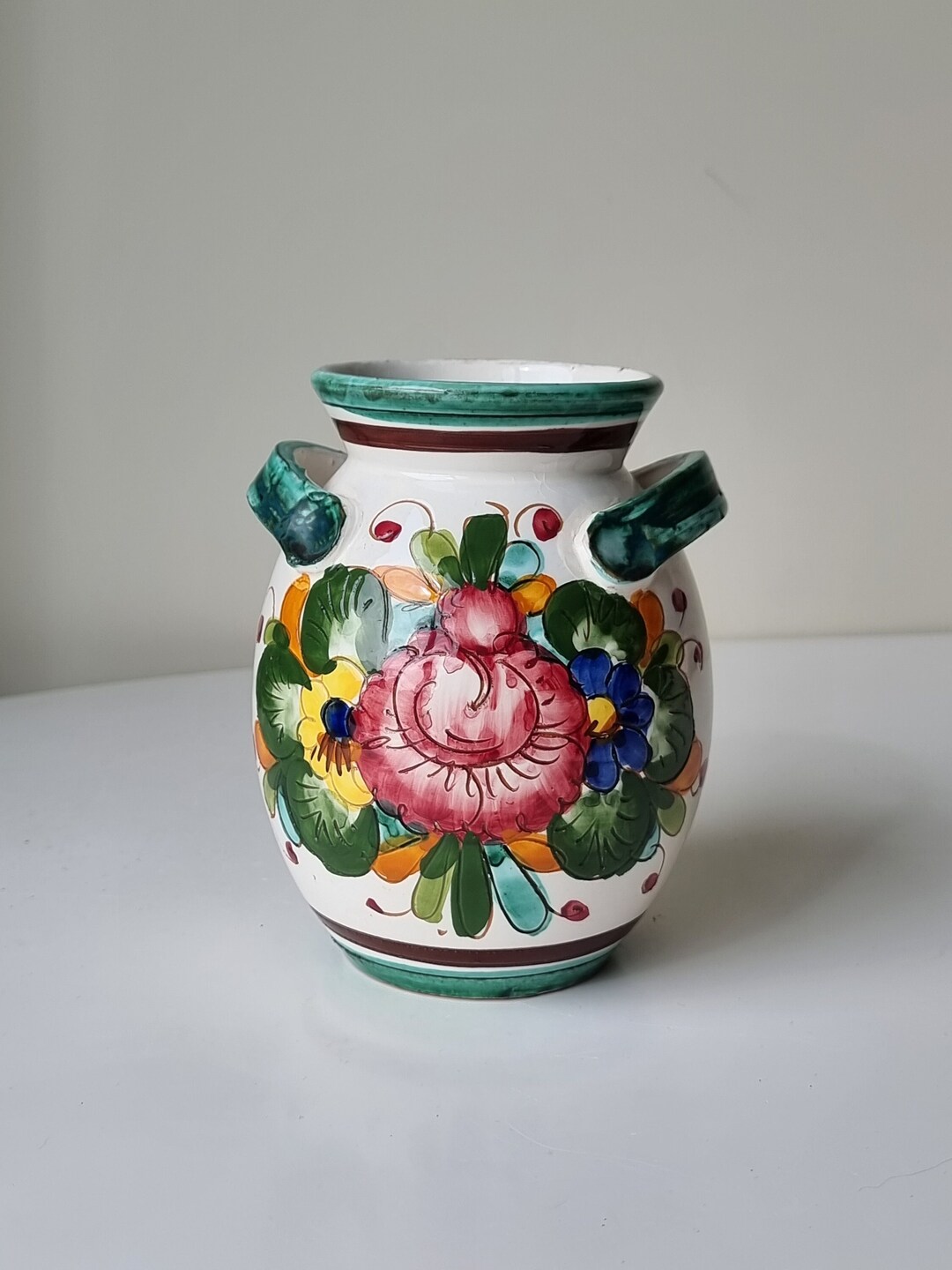 Vintage Italian Sgraffito Pottery Vase Hand Painted Floral Pattern Folk ...