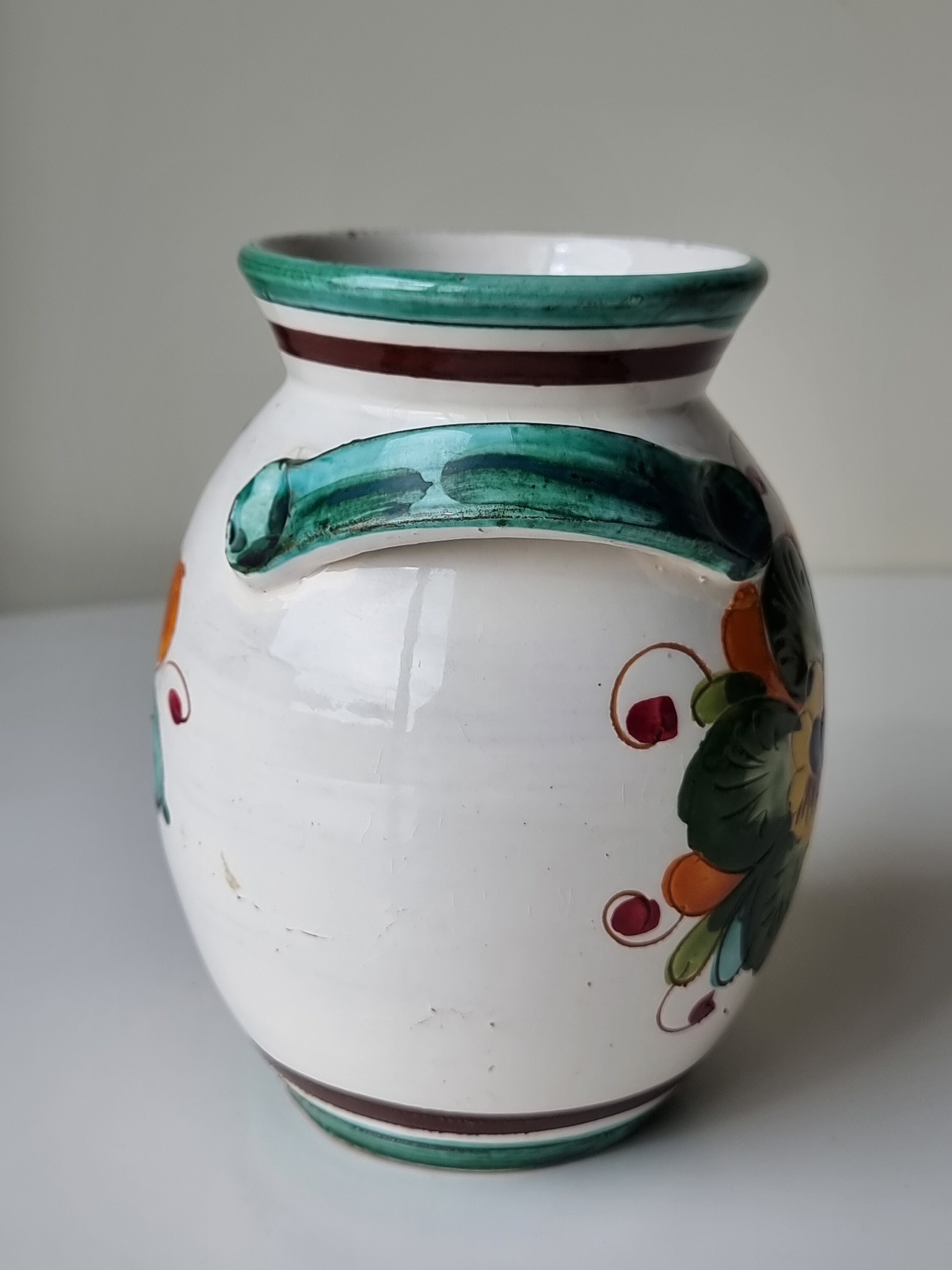 Vintage Italian Sgraffito Pottery Vase Hand Painted Floral Pattern Folk ...