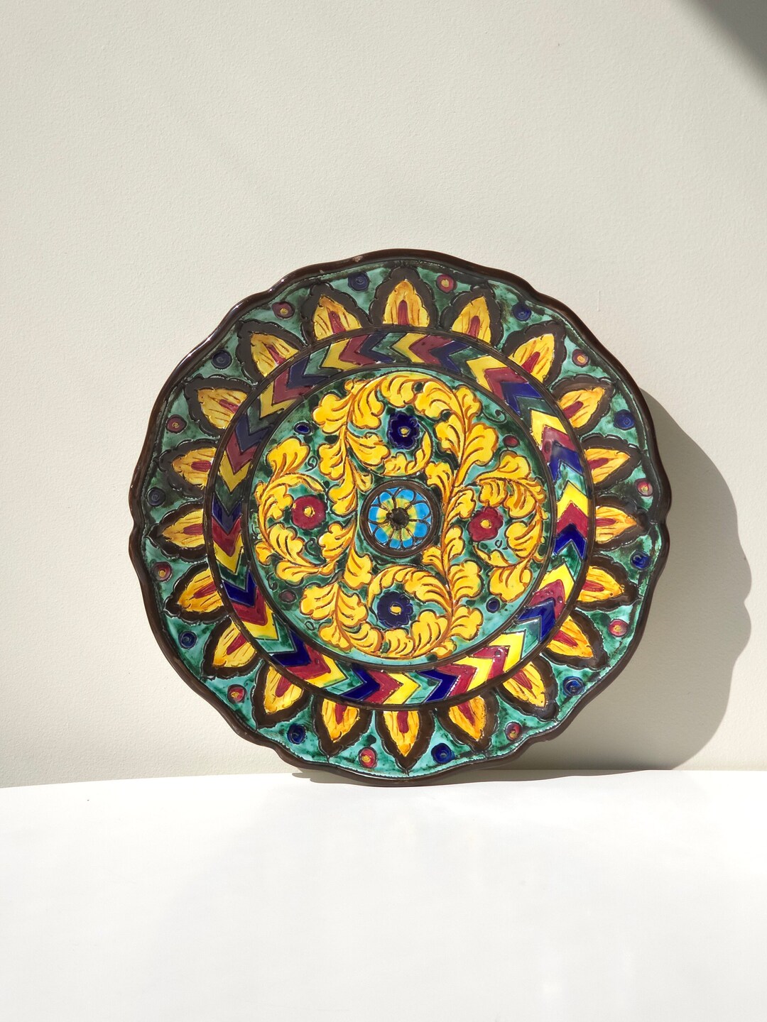 Vintage Italian Sgraffito Pottery Wall Plate by Mancinelli Hand Painted ...