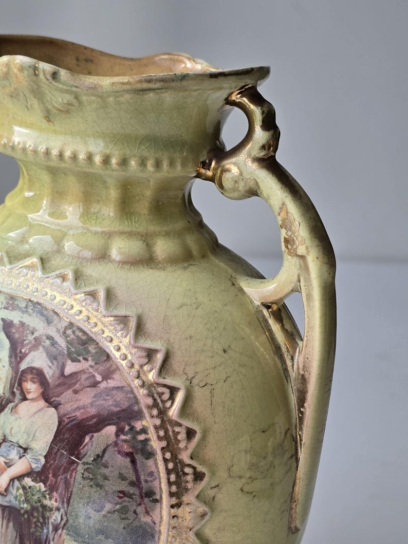 Antique Edwardian A.G. Harley Jones Hand-painted Vase With Pastoral ...