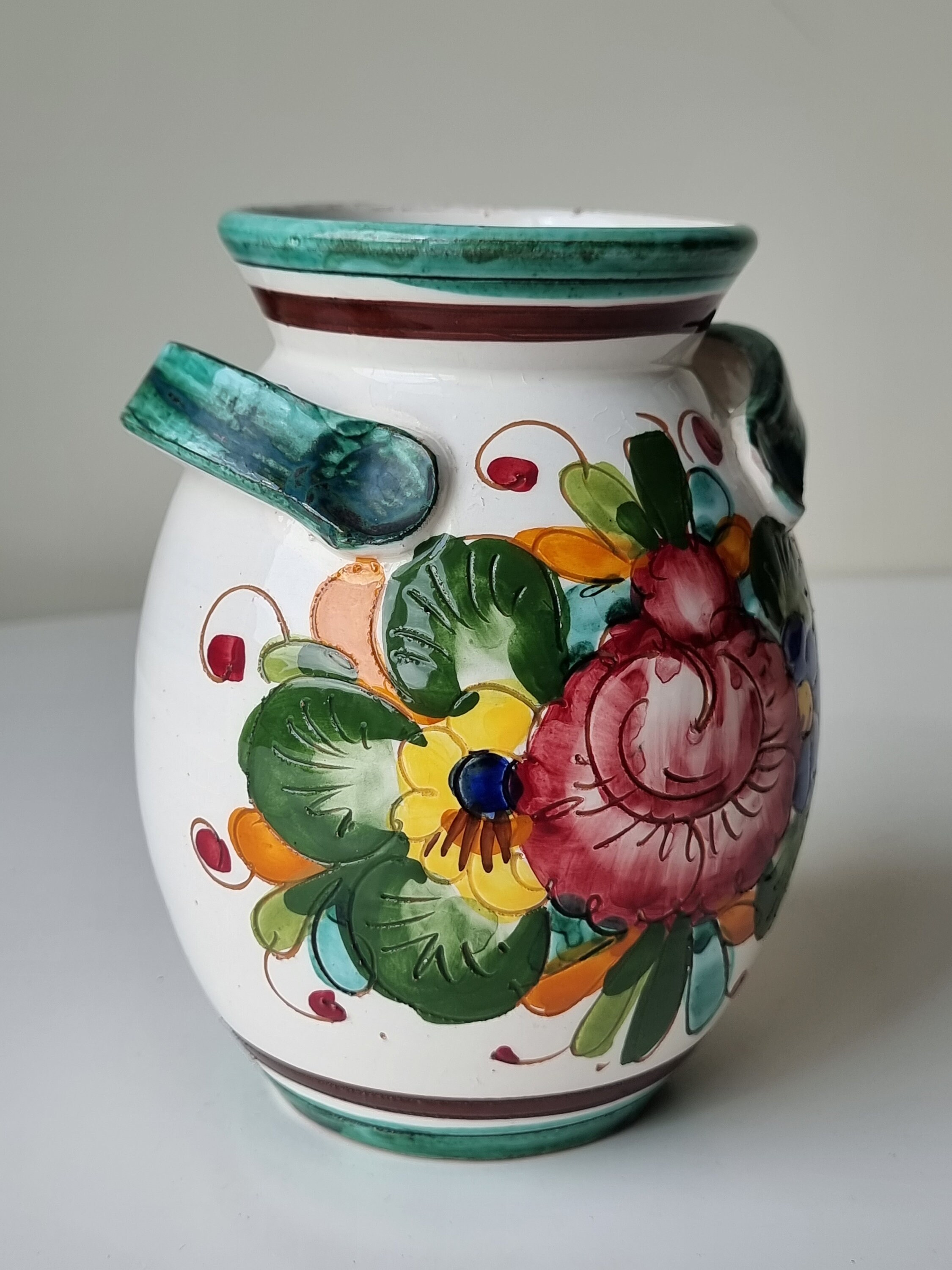 Vintage Italian Sgraffito Pottery Vase Hand Painted Floral Pattern Folk ...