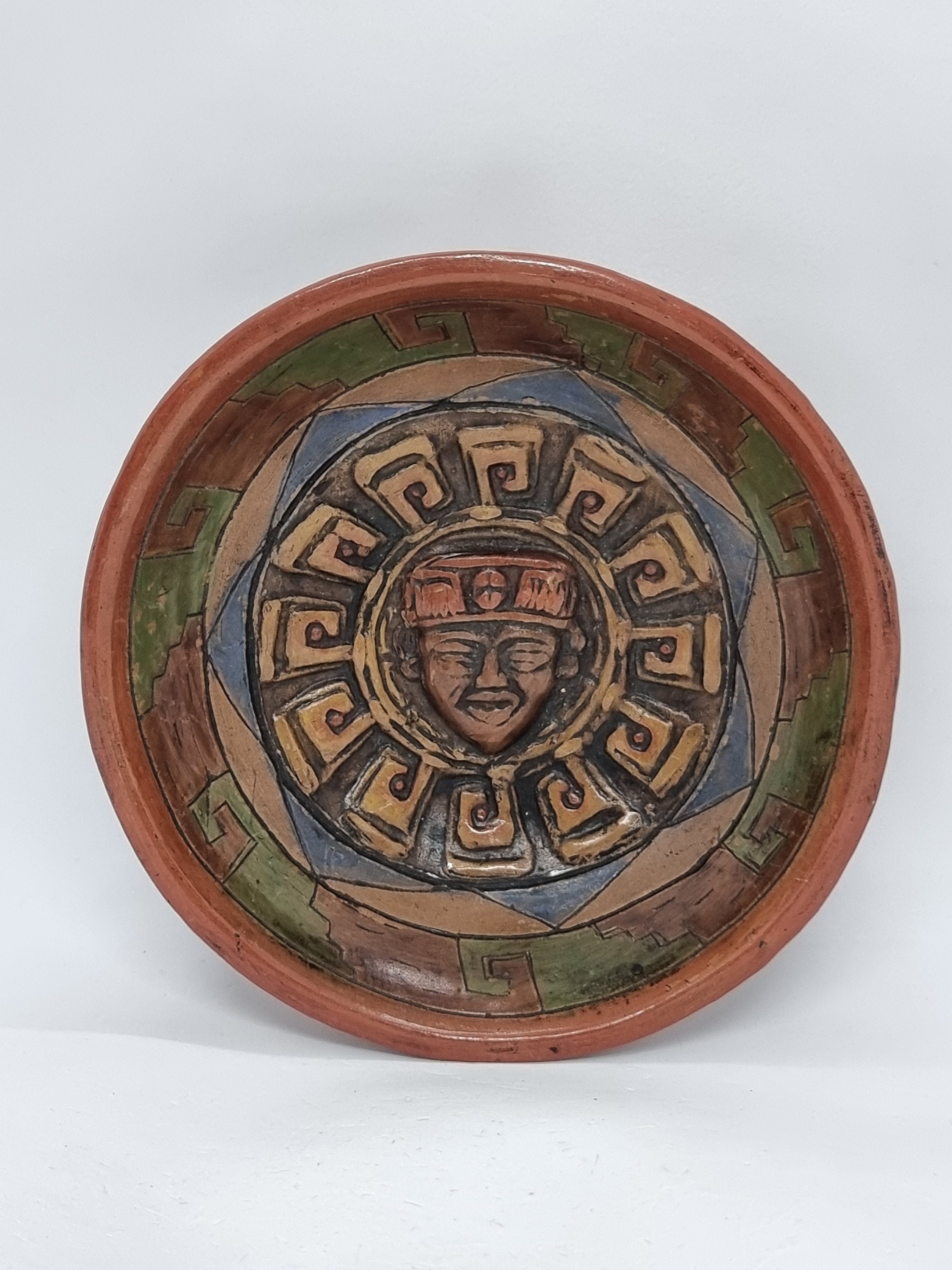 Vintage R D Mexican Pottery Bowl aztec - Etsy