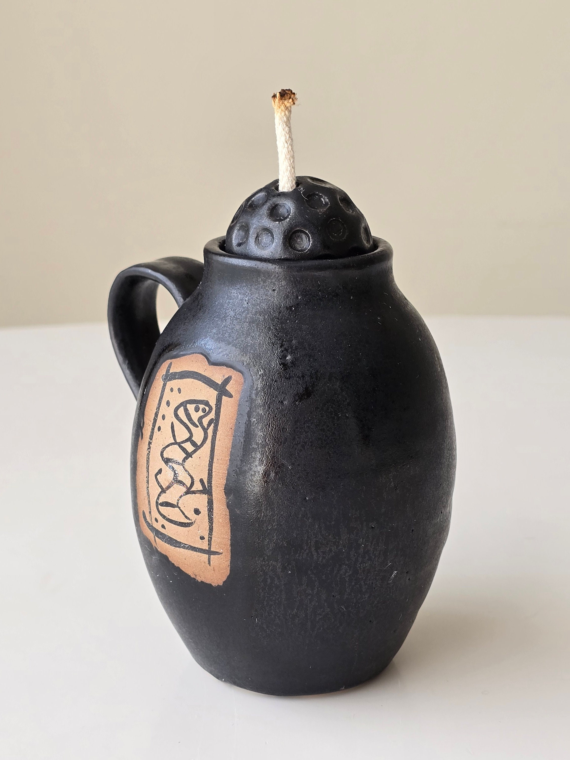 Vintage Black Ceramic Wick Holder Lamp | Mid-century Modern Abstract ...