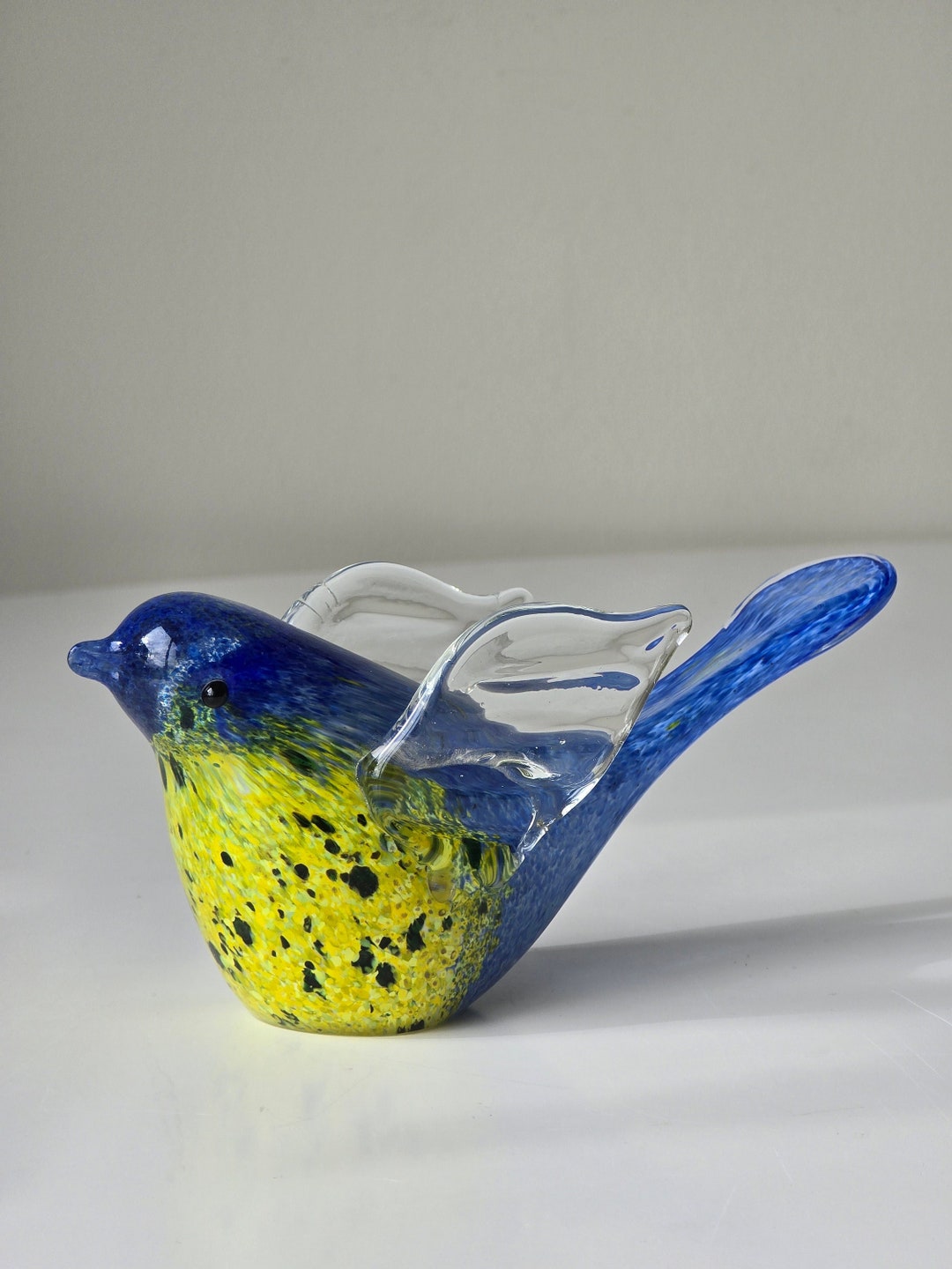 Vintage Swedish Hand Blown Blue And Yellow Glass Bird Figurine Etsy