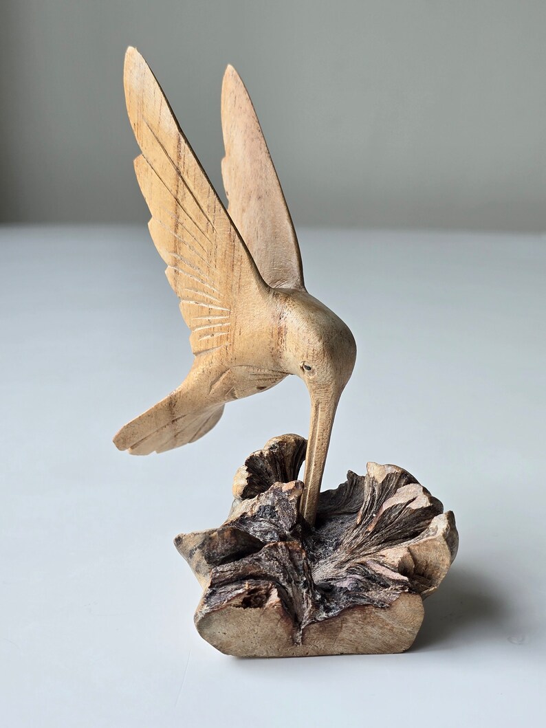 Vintage Hand-carved Wooden Hummingbird Statue Unique Home Décor Nature ...