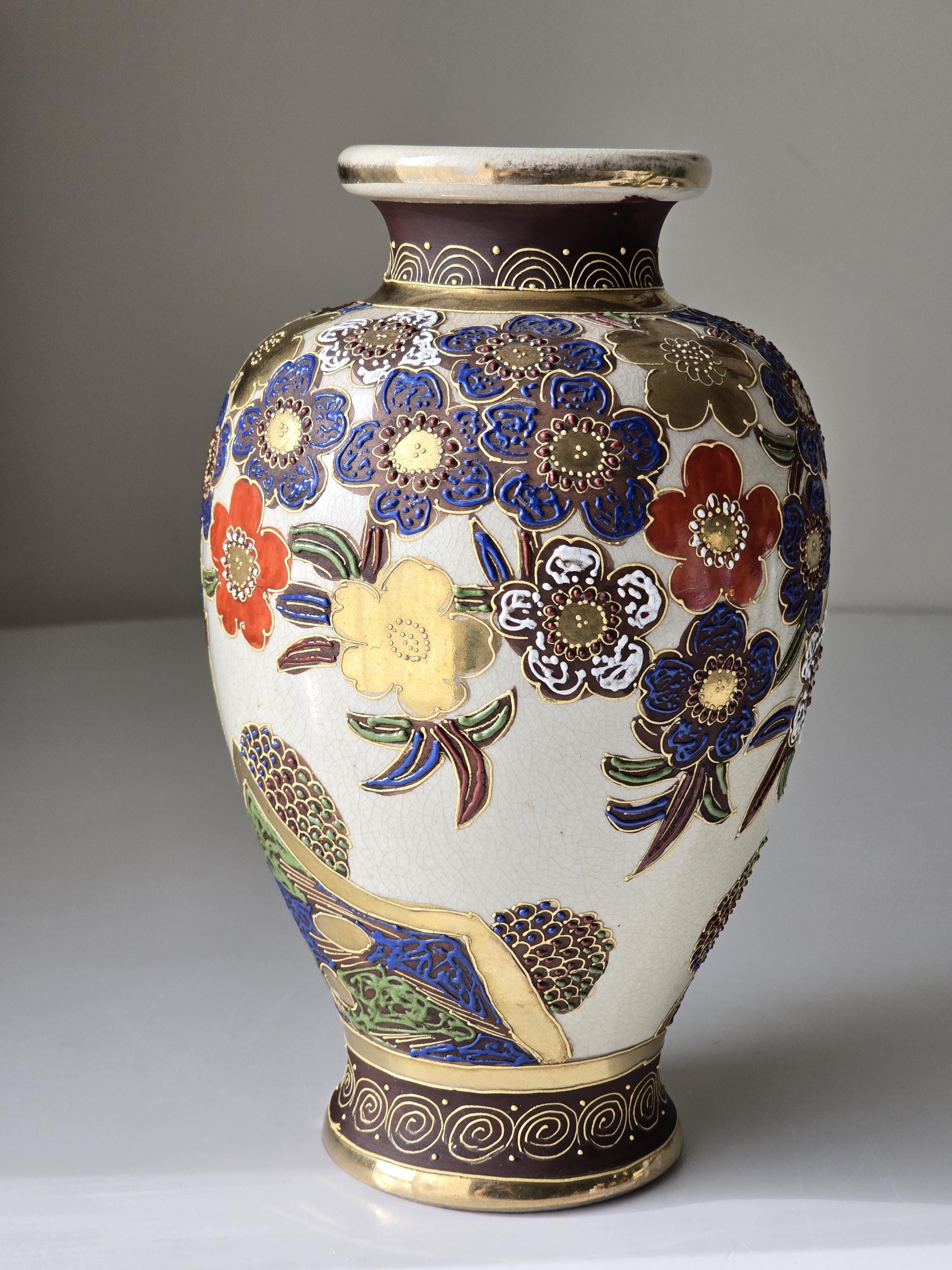 Vintage Japanese Nippon Tokusei Vase | Hand Painted Bird & Flowers ...