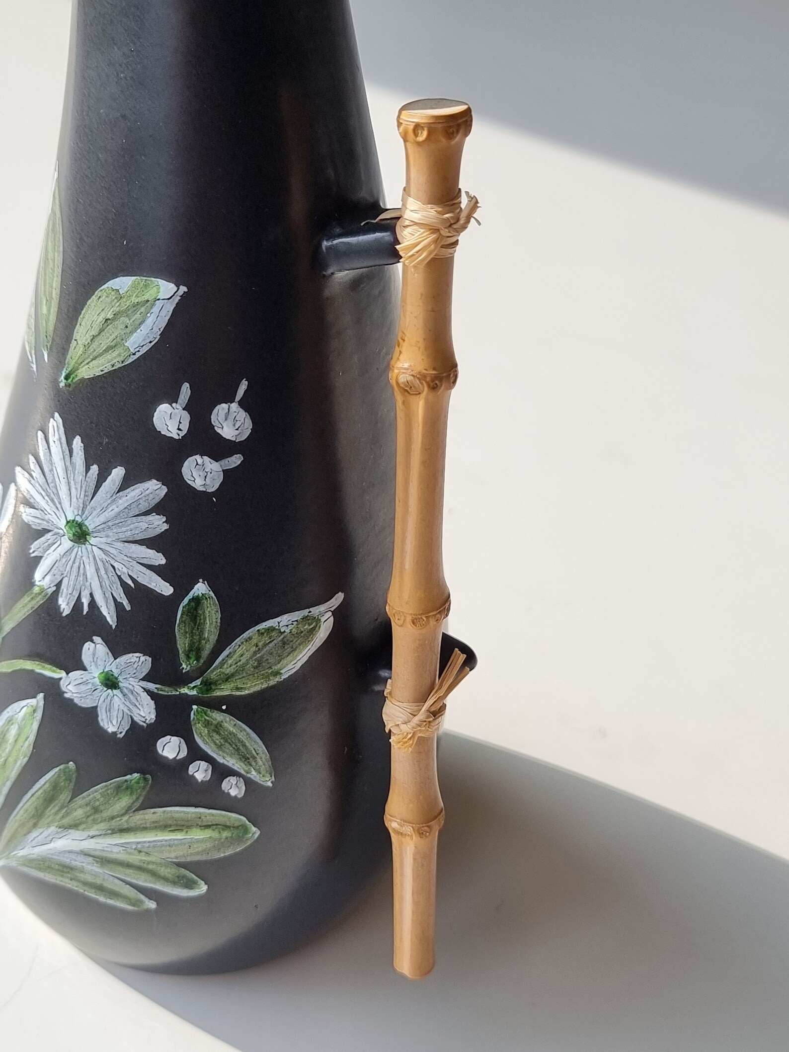 Vintage Ravnild Ceramic Vase With Bamboo Handle | Mid Century, Denmark ...