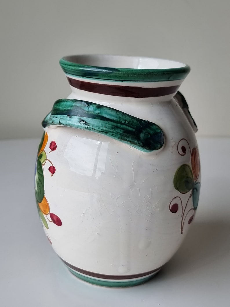 Vintage Italian Sgraffito Pottery Vase Hand Painted Floral Pattern Folk ...