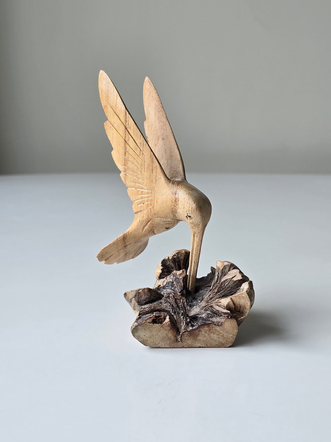 Vintage Hand-carved Wooden Hummingbird Statue Unique Home Décor Nature ...