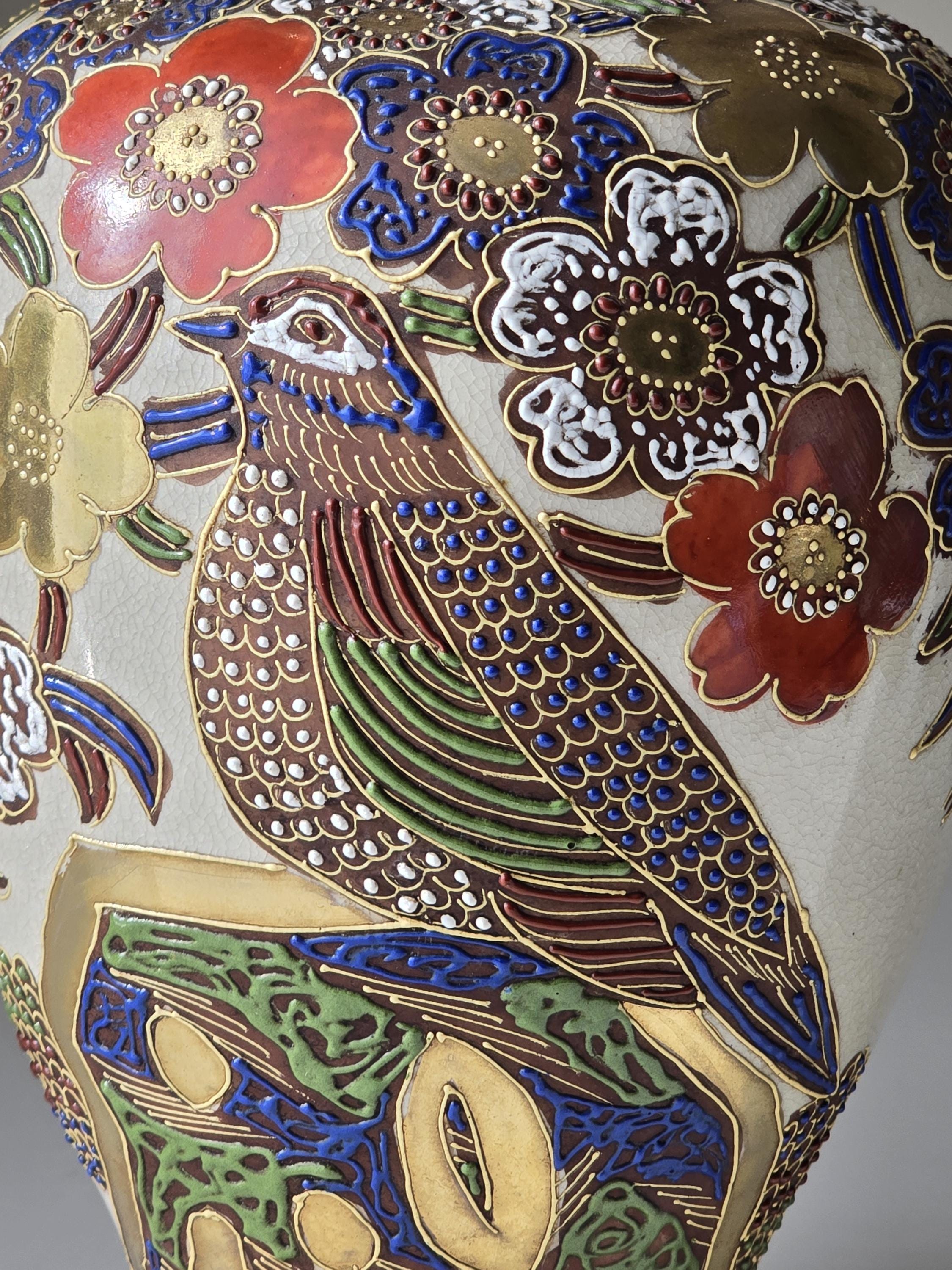 Vintage Japanese Nippon Tokusei Vase | Hand Painted Bird & Flowers ...