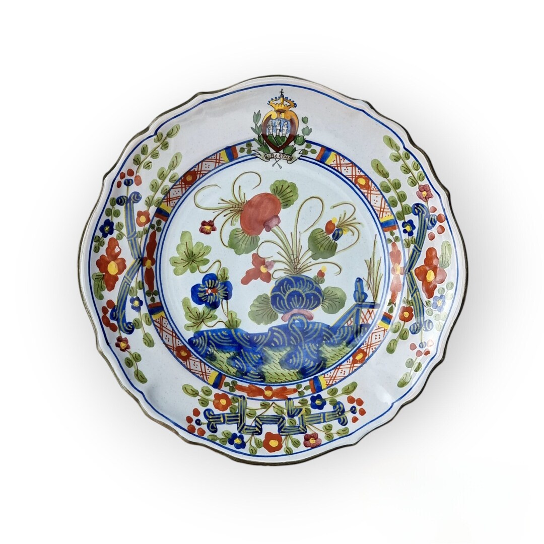 Vintage Majolica Garofano Blue Carnation Pottery Wall Plate Made in ...