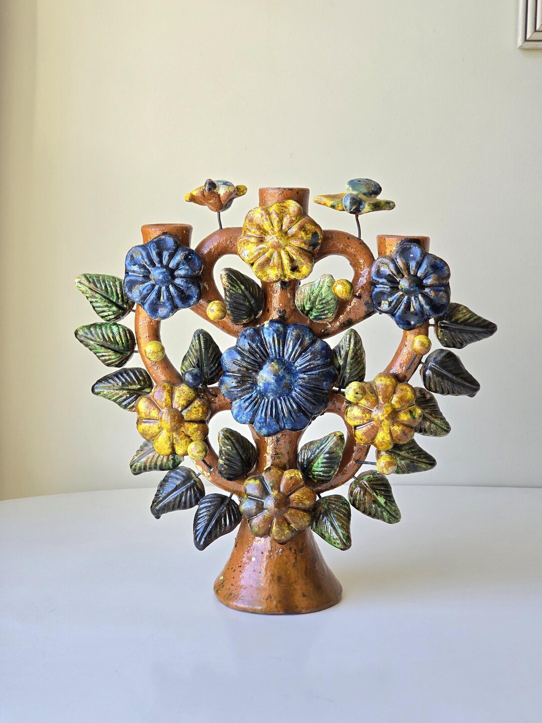 Handcrafted Mexican Folk Art Pottery Candelabra – Floral "tree of Life ...