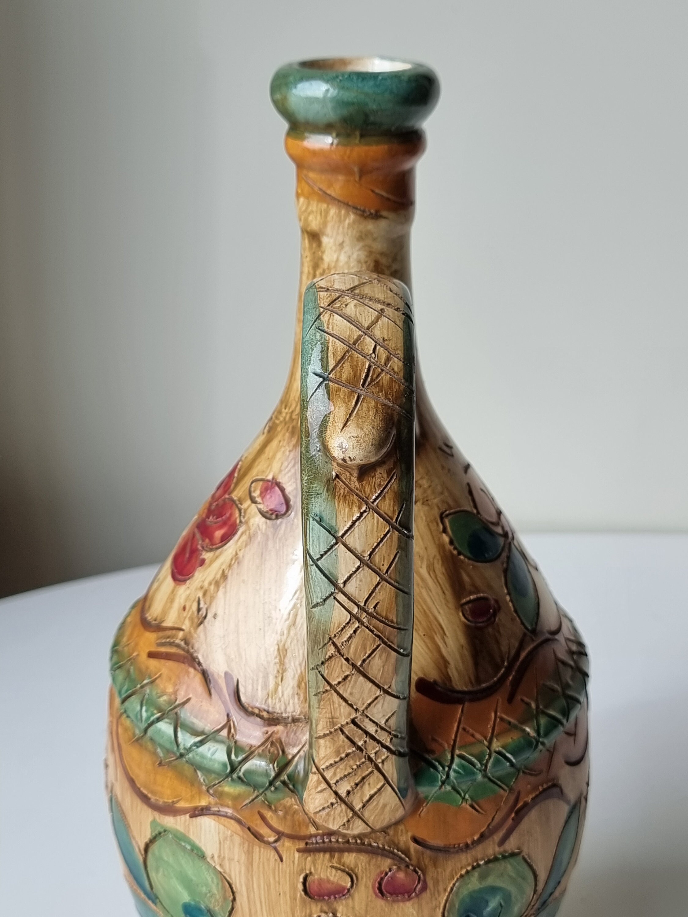 Large Italian Sgraffito Pottery Olive Oil Pitcher Hand Painted Folk Art ...