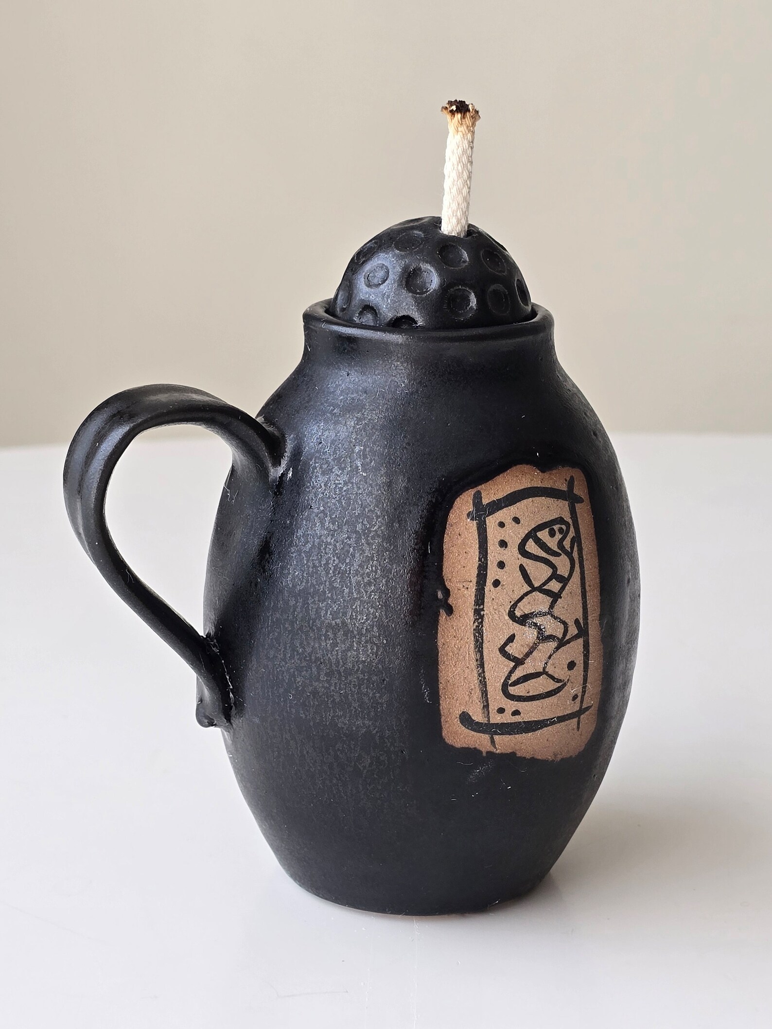 Vintage Black Ceramic Wick Holder Lamp | Mid-century Modern Abstract ...
