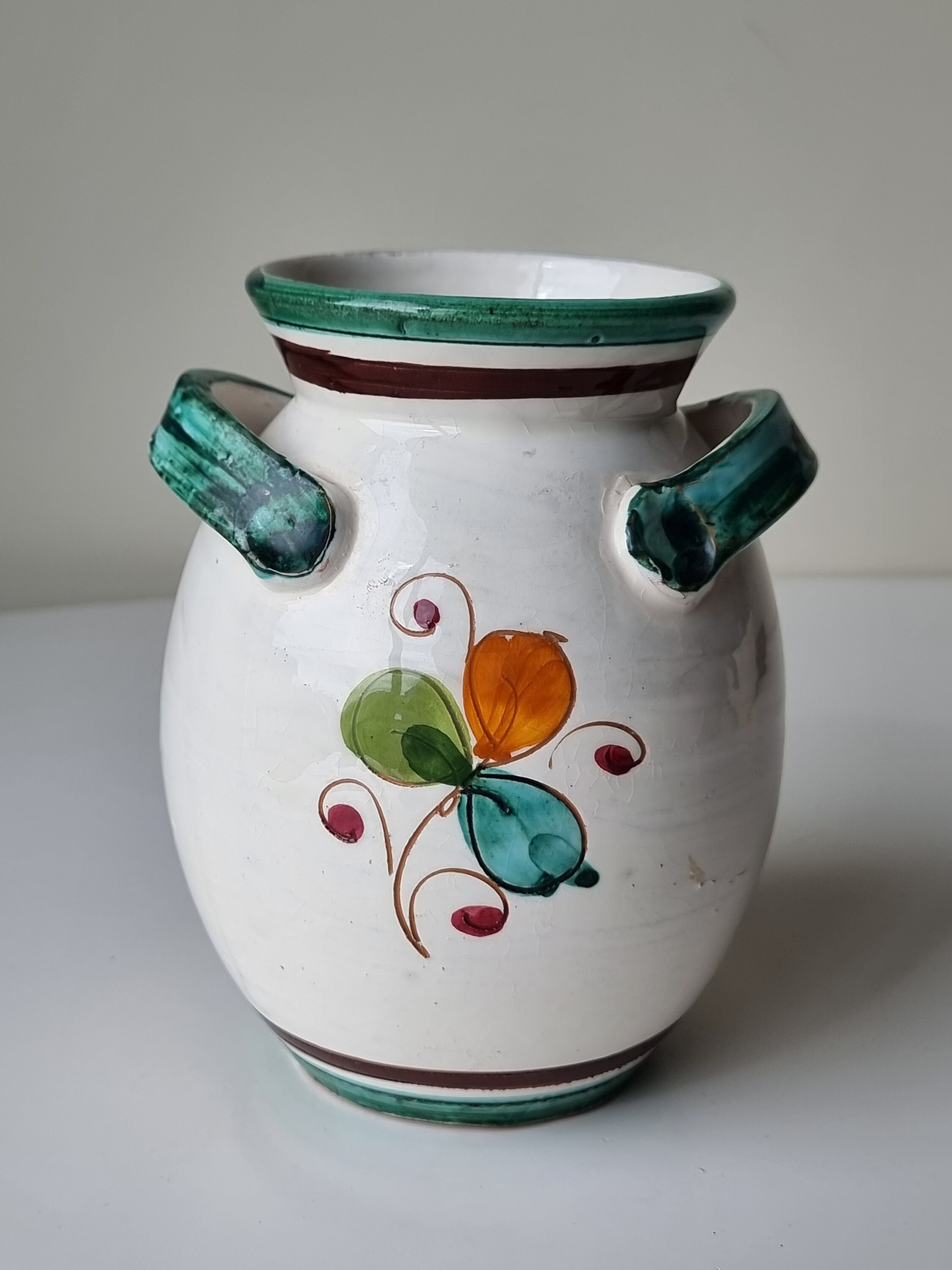 Vintage Italian Sgraffito Pottery Vase Hand Painted Floral Pattern Folk ...