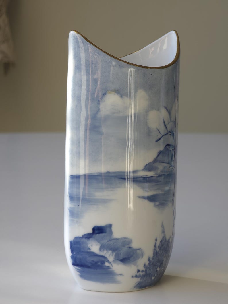 Vintage Kaiser Porcelain Vase – Hand-painted Landscape, Gold Trim - Etsy