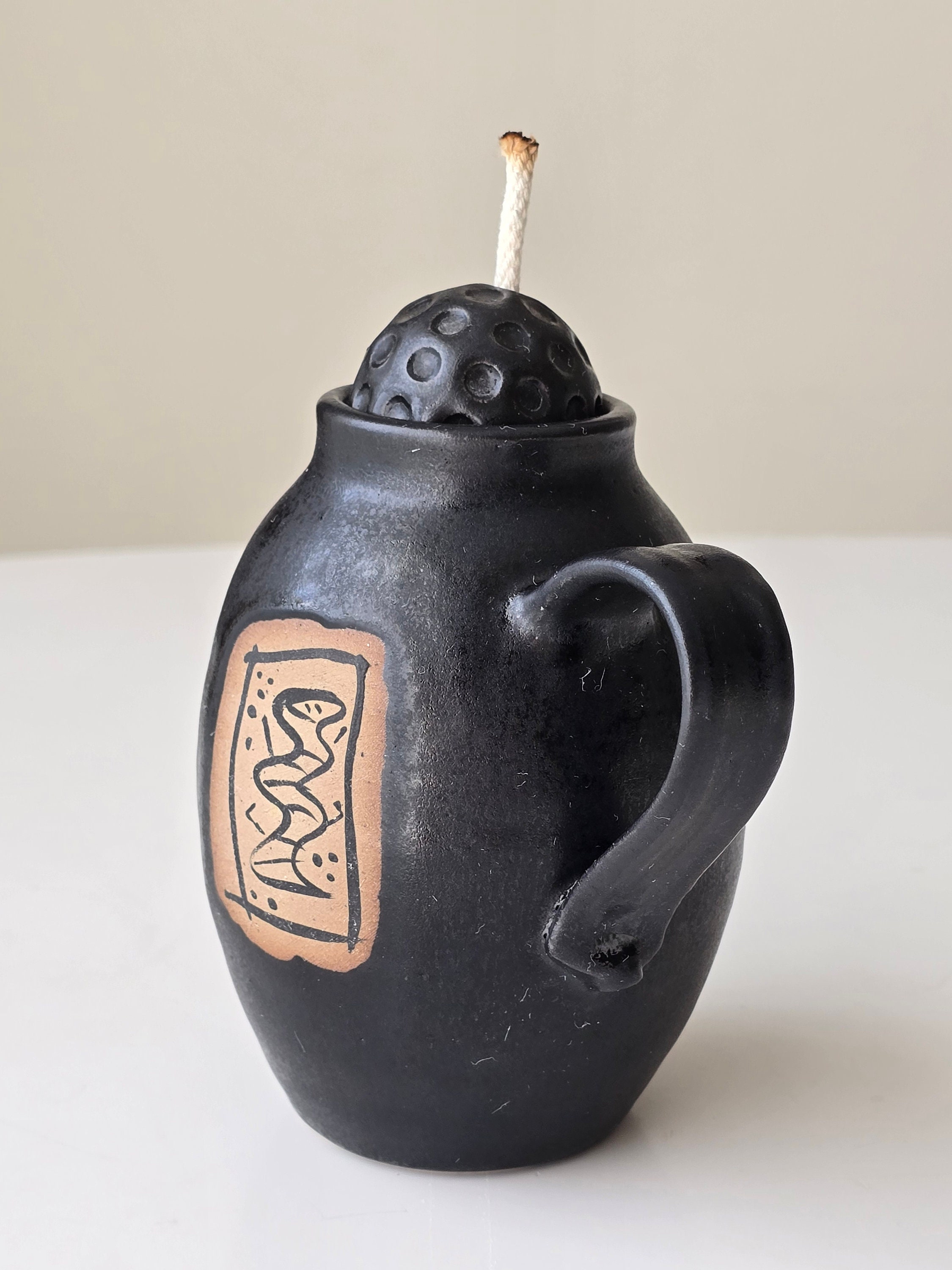Vintage Black Ceramic Wick Holder Lamp | Mid-century Modern Abstract ...