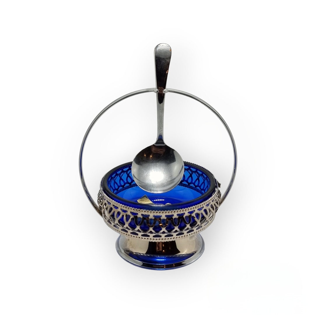 Vintage Hand Made Crystal Brama Cobalt Blue Glass Sugar Bowl With a ...