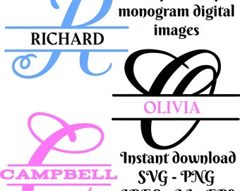 Split Monogram Alphabet SVG, DXF, PNG, Split Monogram Frame Alphabet ...