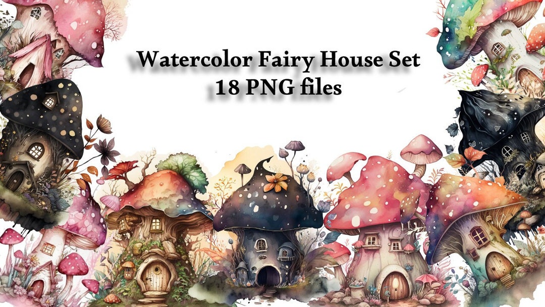 Watercolor Fairy House Mushrooms Clipart - Fantasy Nature Forest Clip ...