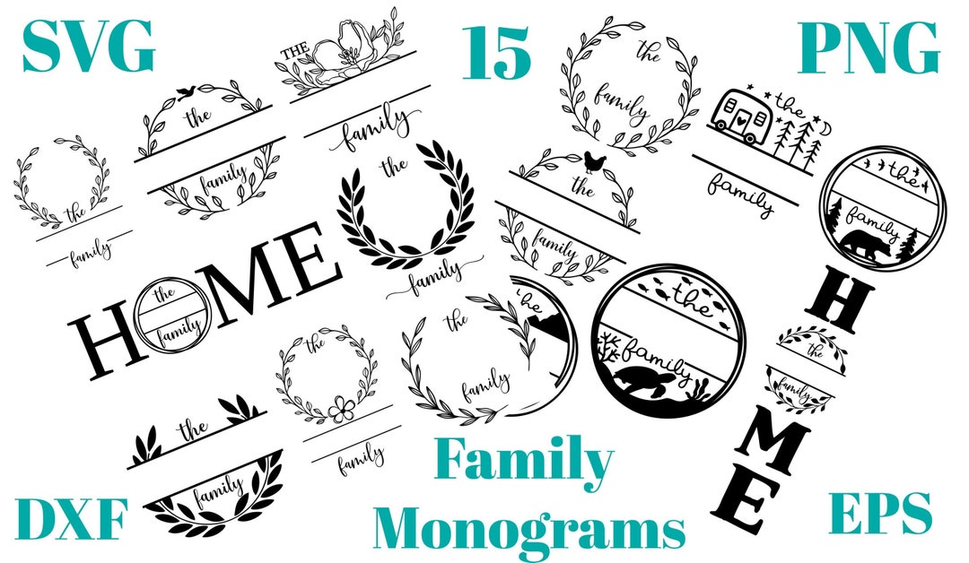 Split Family Monogram Alphabet SVG, DXF, PNG, Split Monogram Frame ...