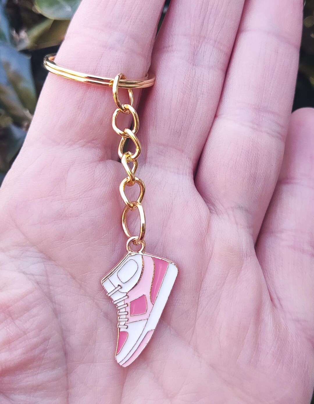 Sneaker Keychain, Pink and White Sneaker, High Top Shoe, Retro Keychain ...