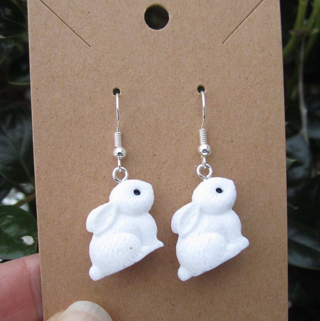 3D White Rabbit Earrings, Bunny Earrings, Easter Basket Stuffer, Easter ...