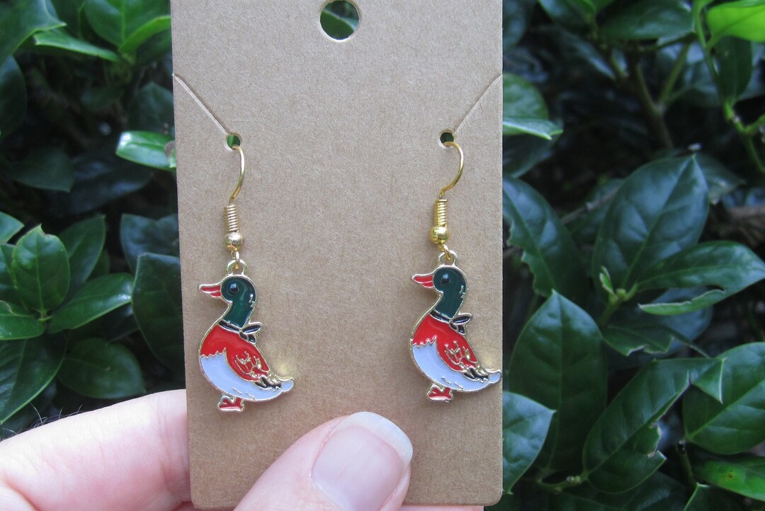 Mallard Duck Dangle Earrings, Gold Plated, Farm Earrings, Gift for Her ...