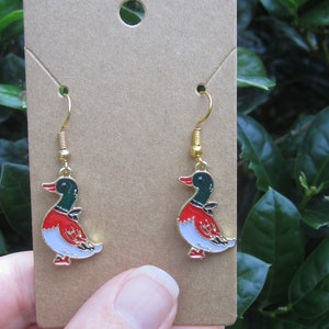 Mallard Duck Dangle Earrings Gold Plated Farm Earrings Gift | Etsy