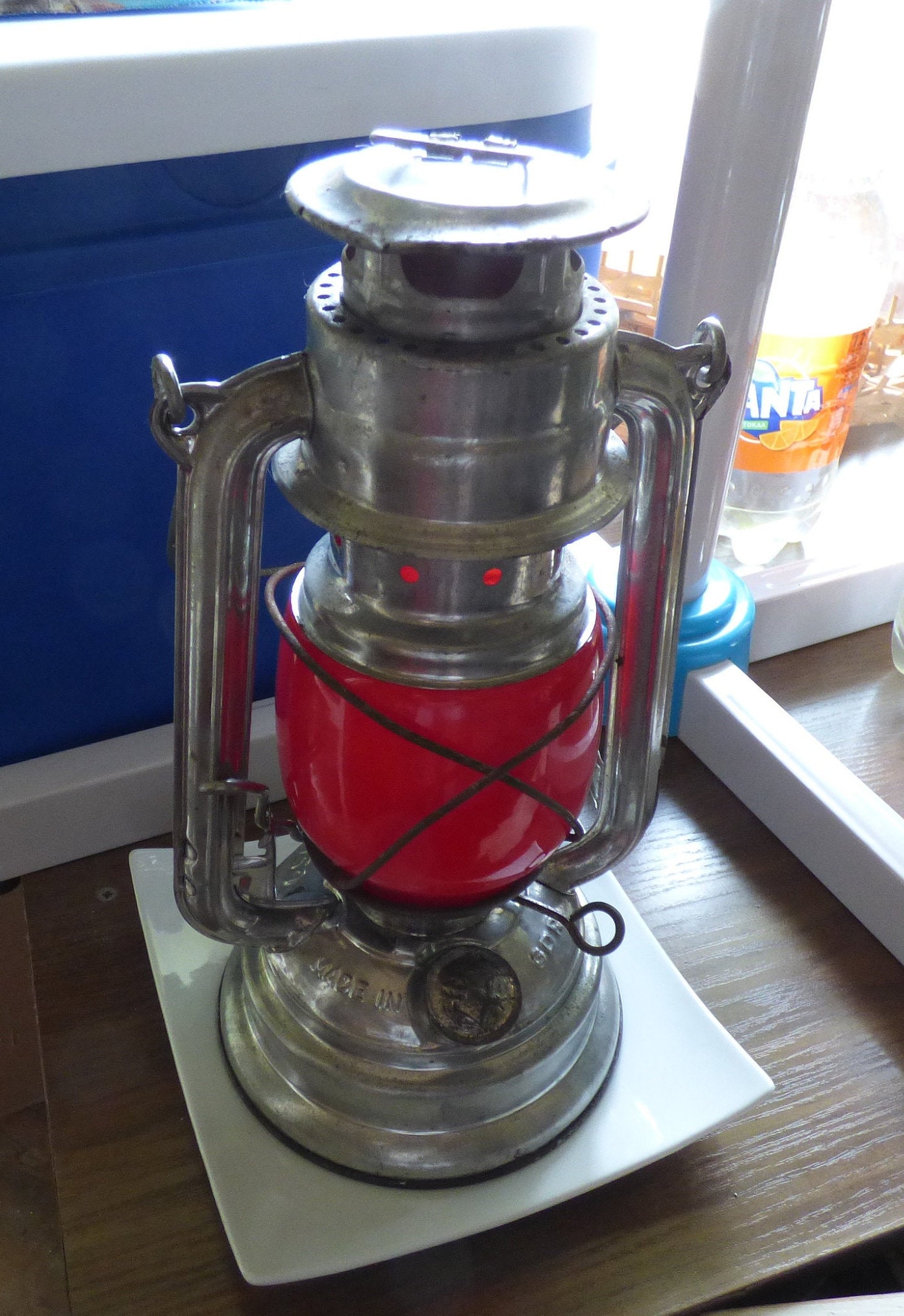 BAT NO.159 Vintage Oil Lamp & Red Glass, Lantern Light Kerosene Made in ...