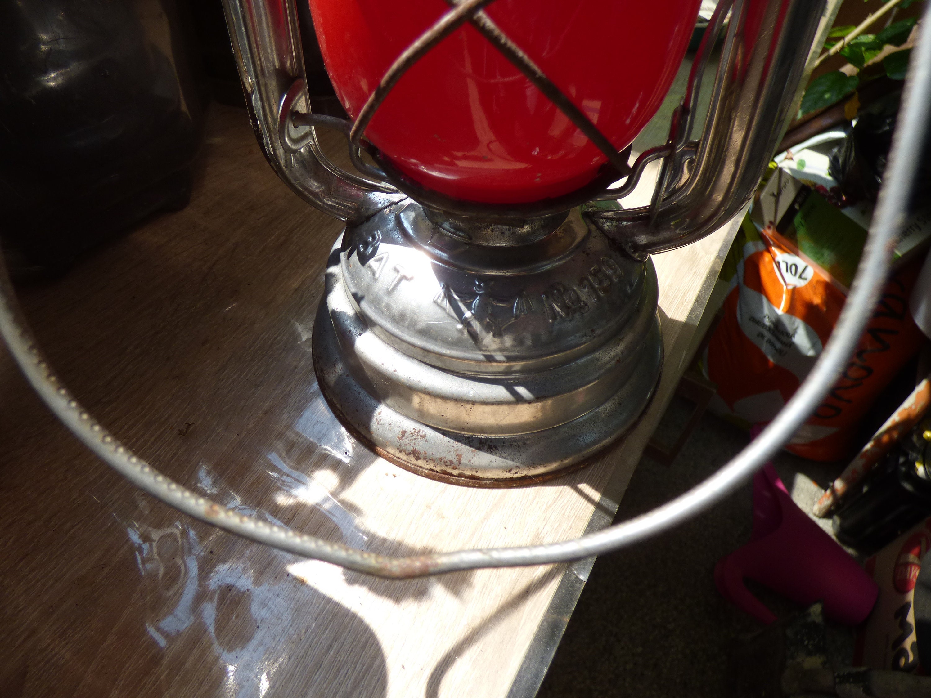 BAT NO.159 Vintage Oil Lamp & Red Glass, Lantern Light Kerosene Made in ...