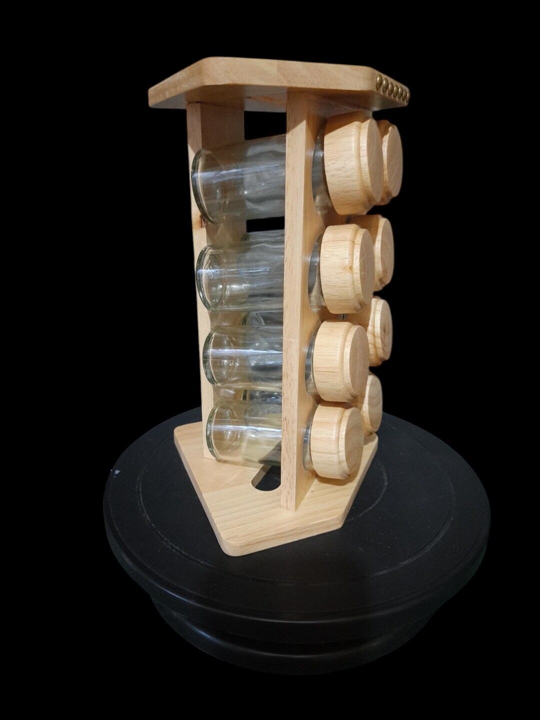 Unique Wooden Spice Stand Wıth 8 Glass Jars, Spice Stand, Wooden Spice ...