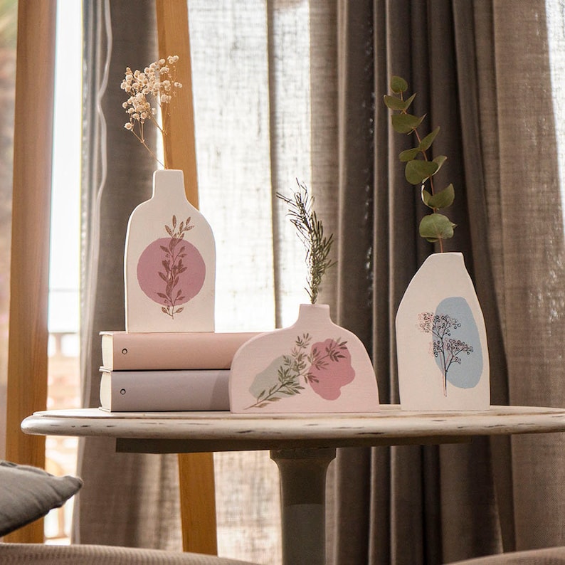 Set of Boho Vases, Boho Wooden Vases, Handcrafted Vases, Desk Decor ...