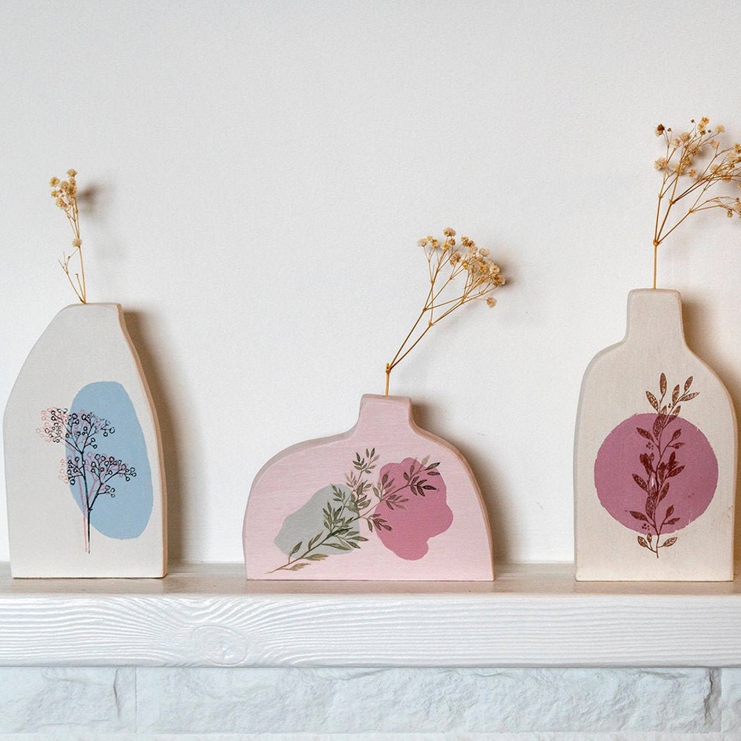 Set of Boho Vases, Boho Wooden Vases, Handcrafted Vases, Desk Decor ...