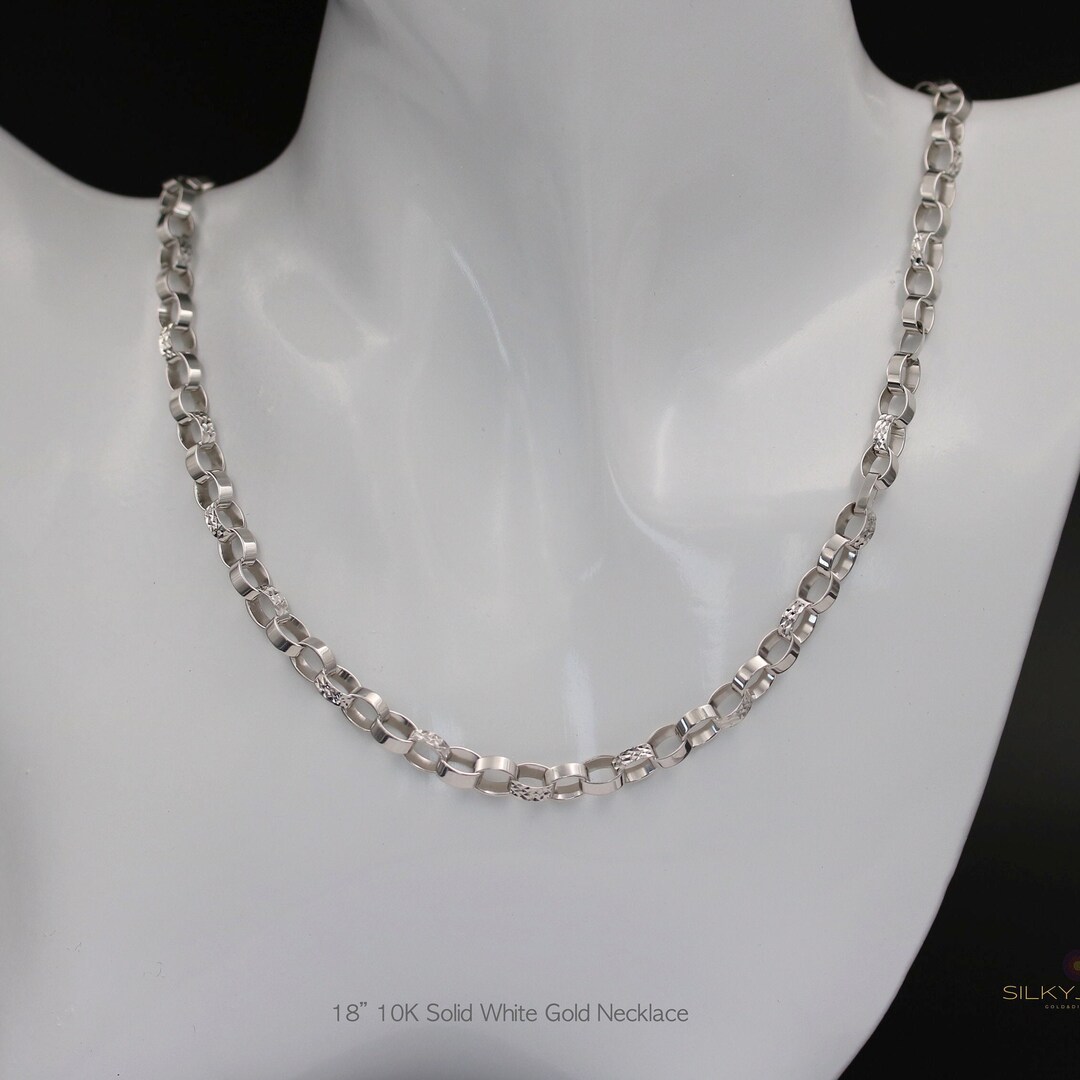 Solid 10K White Gold Fancy Rolo Cable Chain Necklace Diamond - Etsy Canada