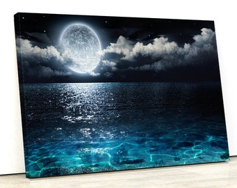 Moon Over Ocean Canvas - Etsy