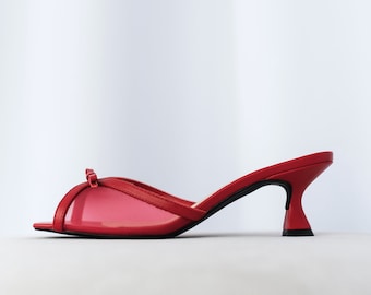 Flower Kitten Heel Sandals Colorful Leather Slip on Mules Summer Resort Wear Tropical Heels - Etsy