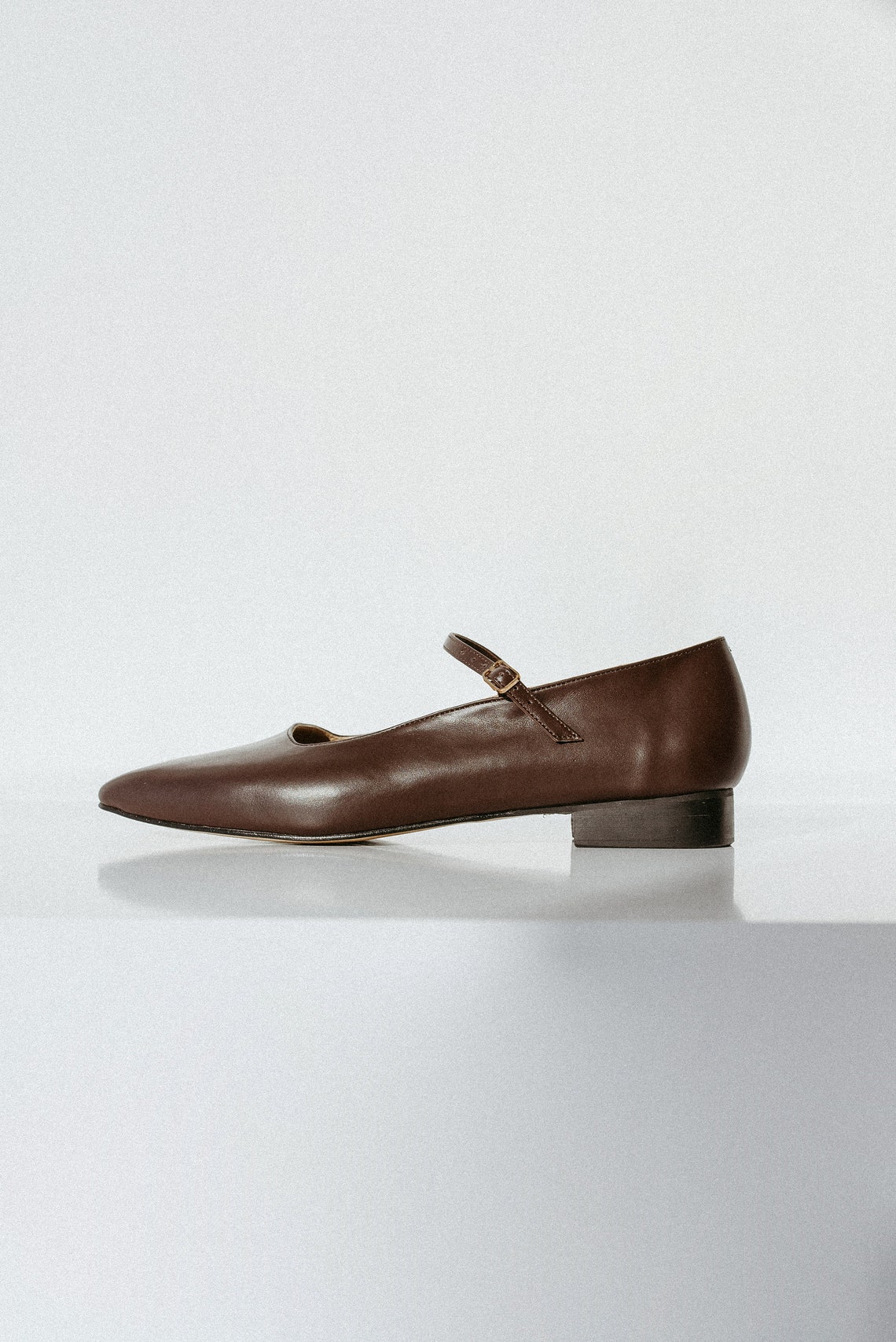 Brown Leather Mary Janes Genuine Leather Flats With Square - Etsy