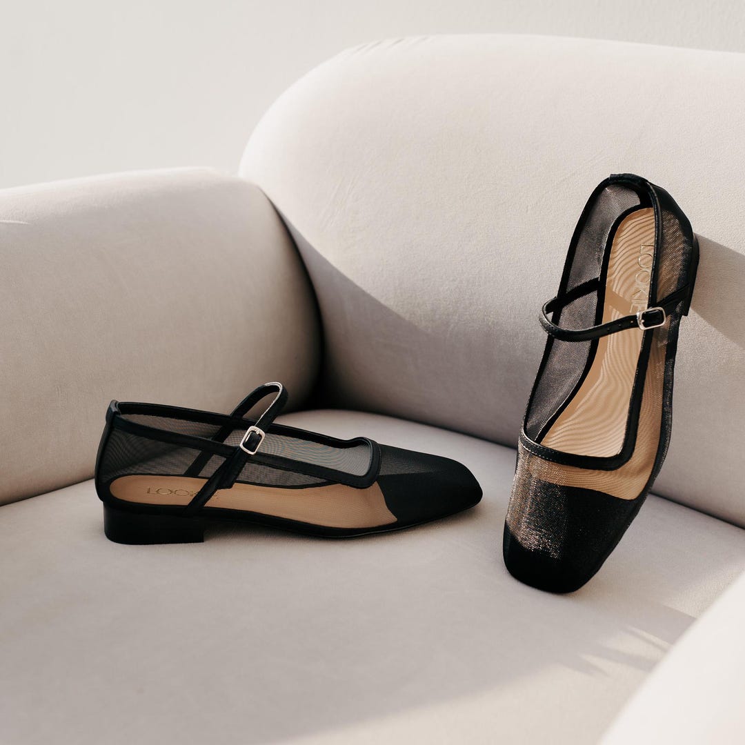 Black Mesh Mary Janes With Square Closed Toe and Leather Insole, Sheer ...
