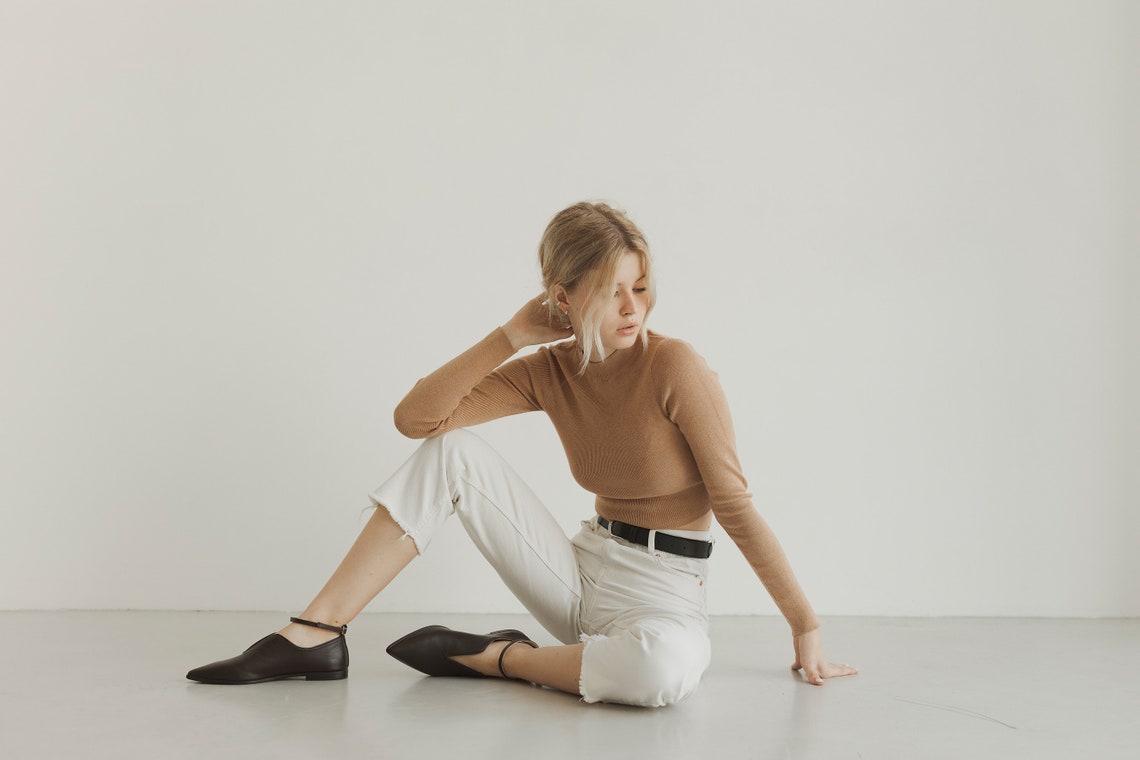 Brown Leather Ballet Flats With Notched Vamp v-cut and - Etsy