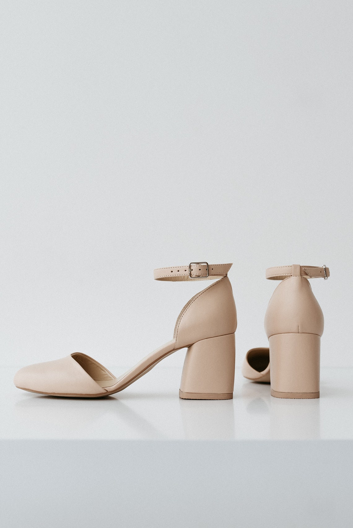 Ivory Leather Women Shoes With Low Block Heels Women Classic - Etsy